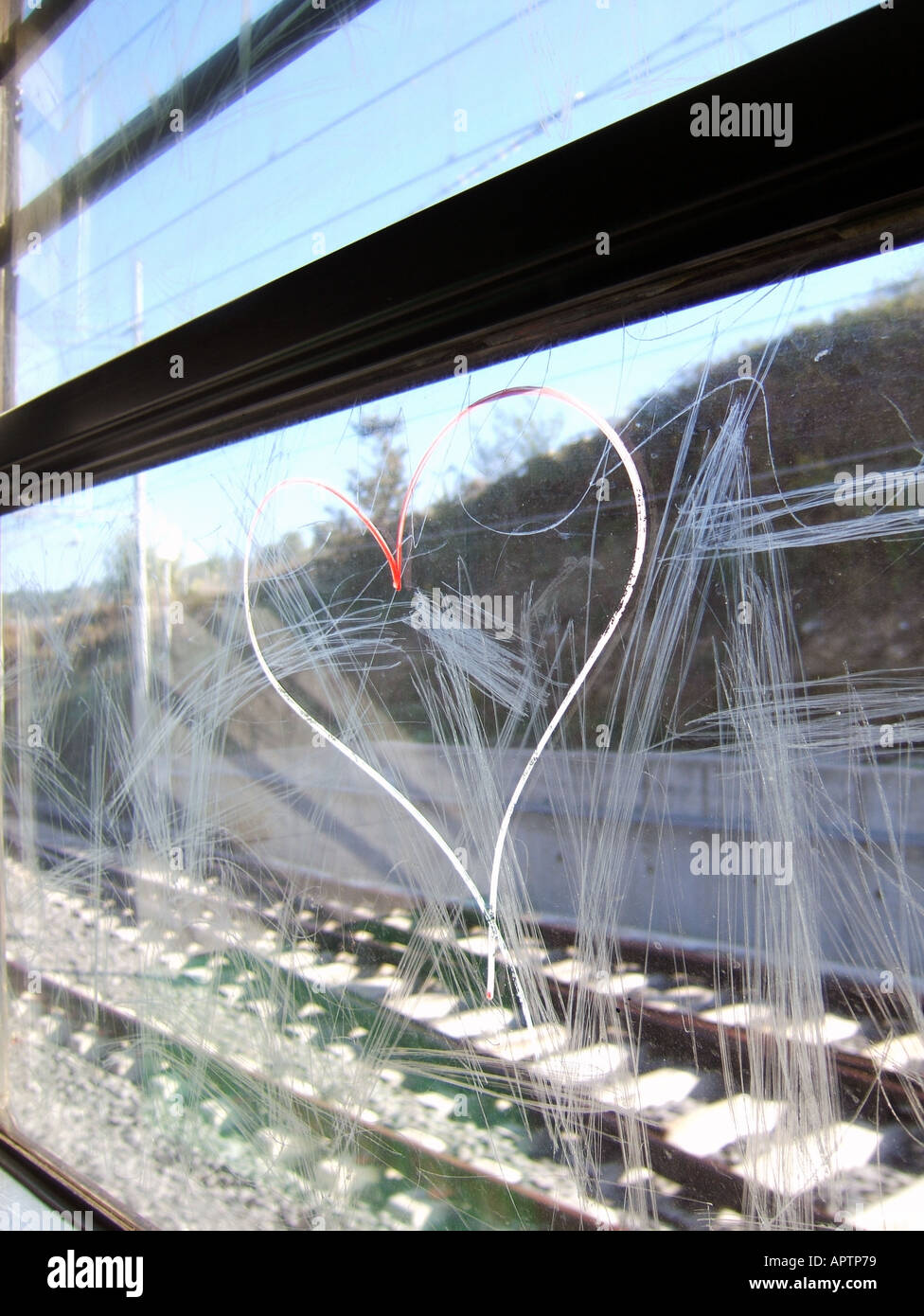 red heart drawn on train window Stock Photo - Alamy