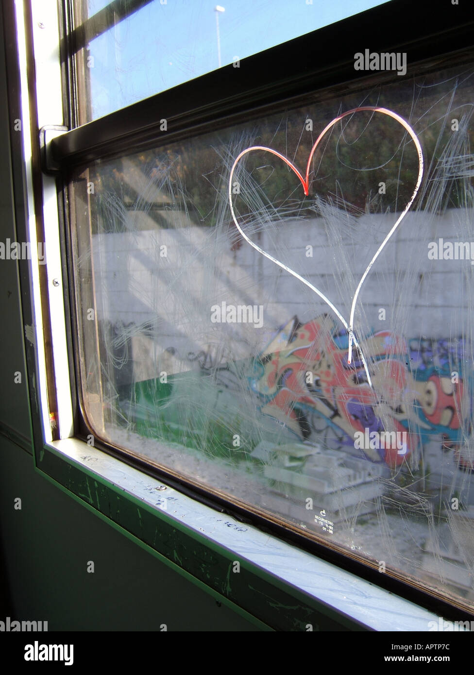 red heart drawn on train window Stock Photo - Alamy
