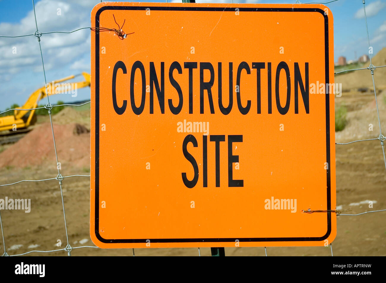 Orange Construction Site Sign Stock Photo - Alamy