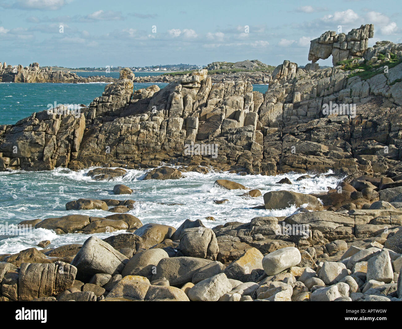 stony strand with granit rocks at the coast in Finistere near by ...