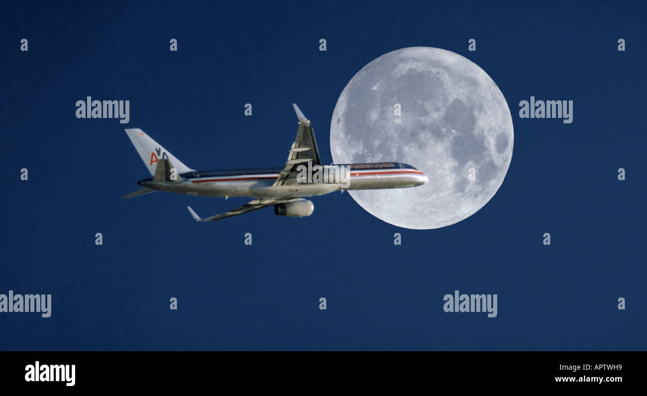 Jet passing moon hi-res stock photography and images - Alamy