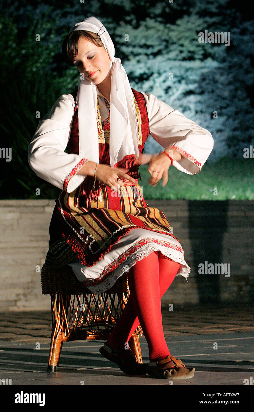 National folklore costume young girl boy dance dancers music instrument ...
