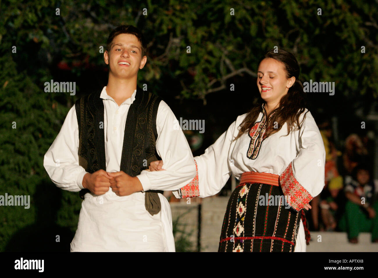 National folklore costume young girl boy dance dancers music instrument ...