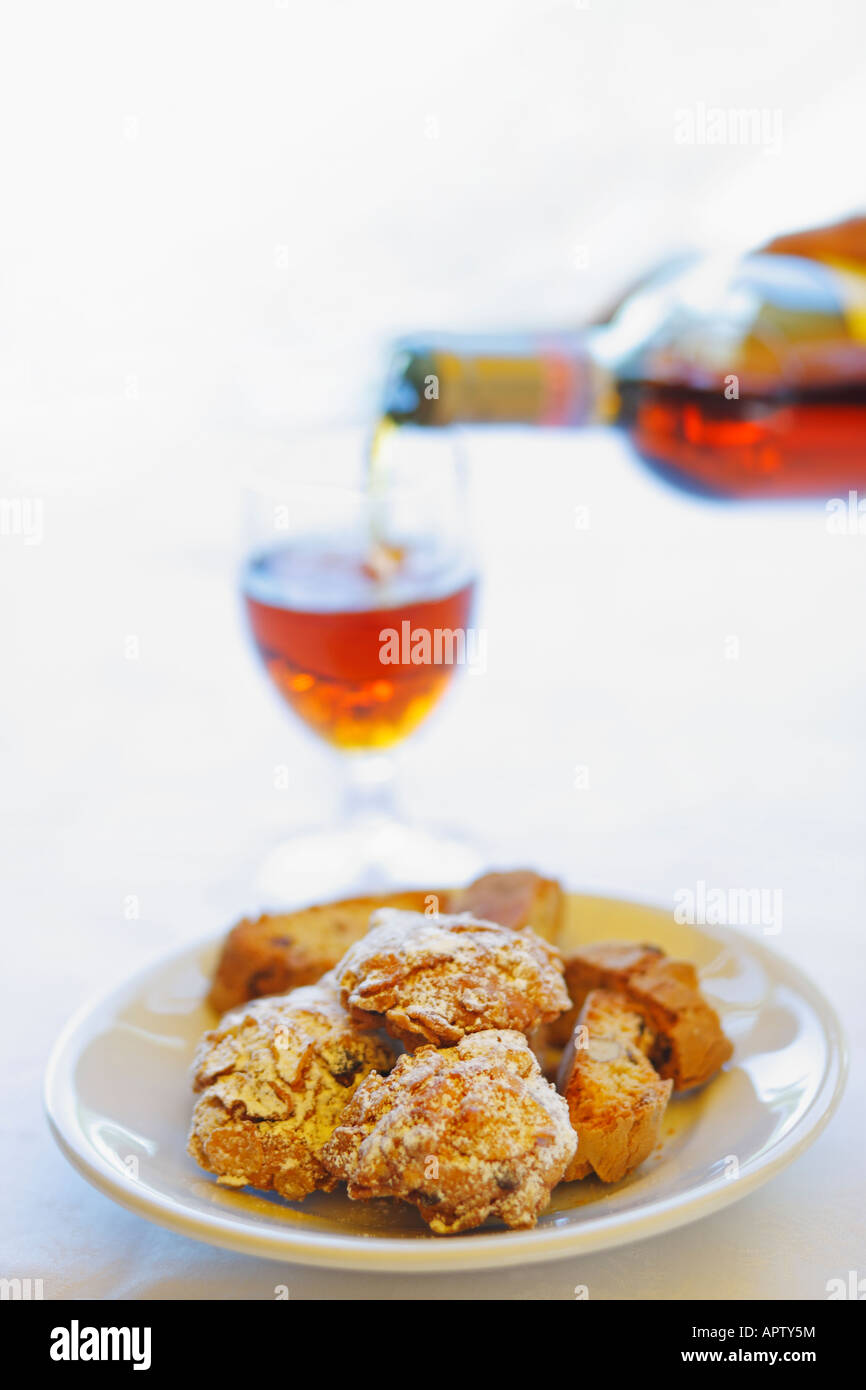 Italian dessert wine vin santo with biscotti, typical Tuscan dessert ...