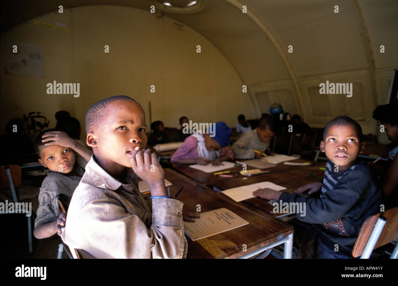 Bushman children in Den ui village school Bushmanland Namibia Stock ...