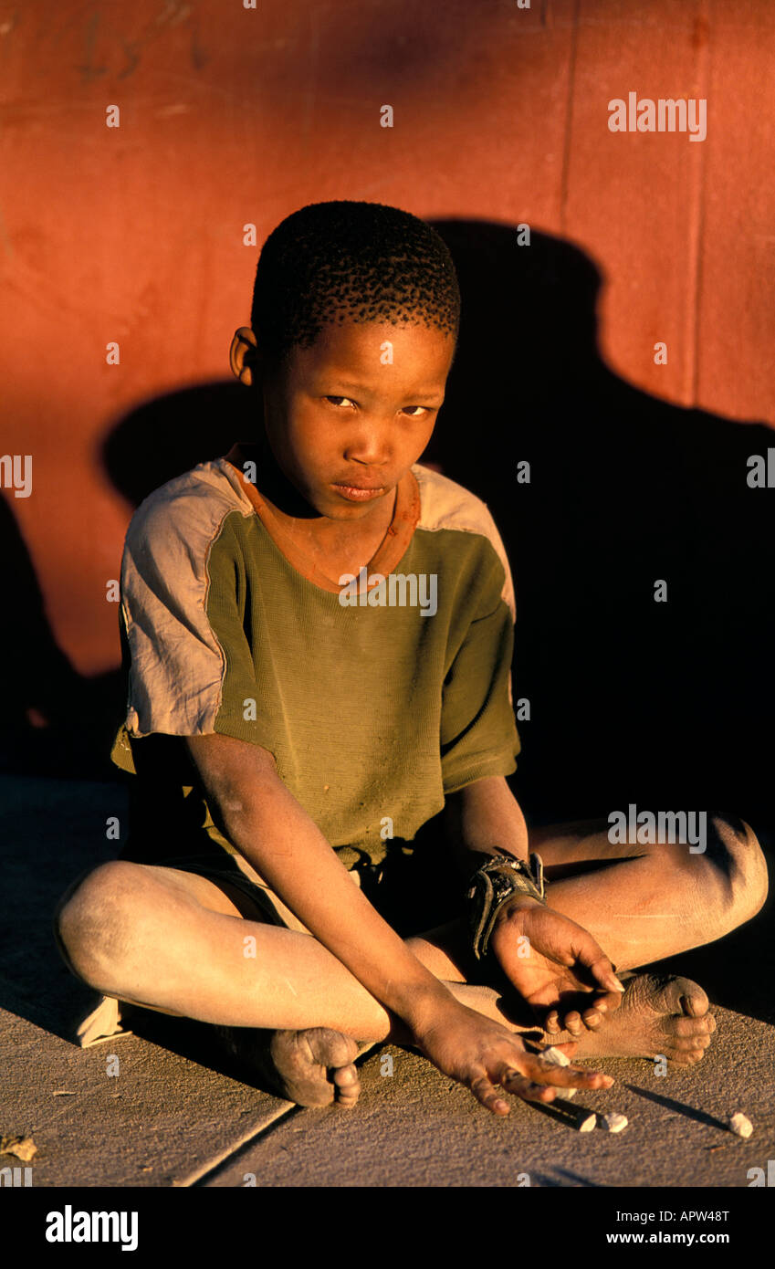 Bushman boy in Den ui village Bushmanland Namibia Stock Photo - Alamy