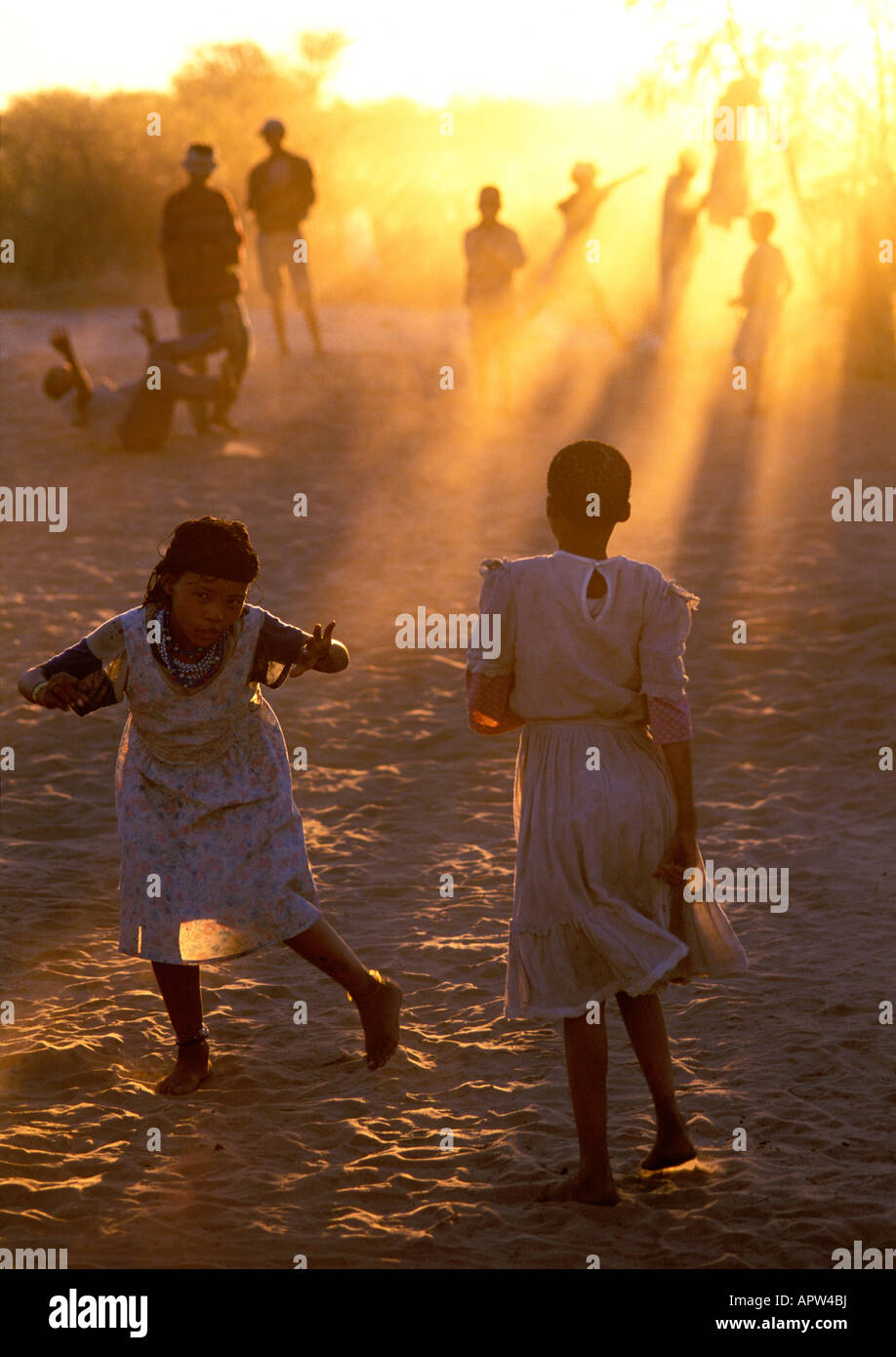 Bushman children playing in the sand Den ui village Bushmanland Namibia ...