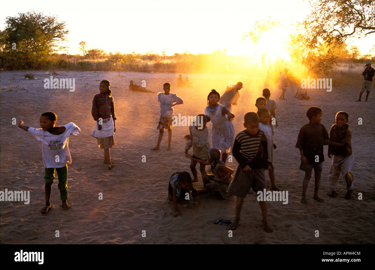 Bushman children playing in the sand Den ui village Bushmanland Namibia ...