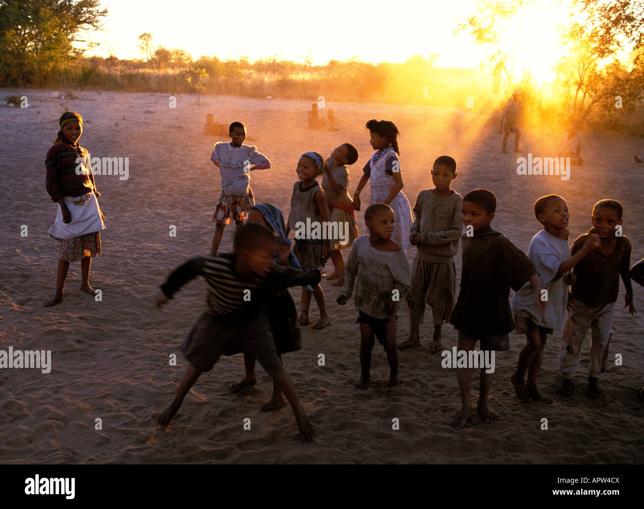 Bushman children playing in the sand Den ui village Bushmanland Namibia ...