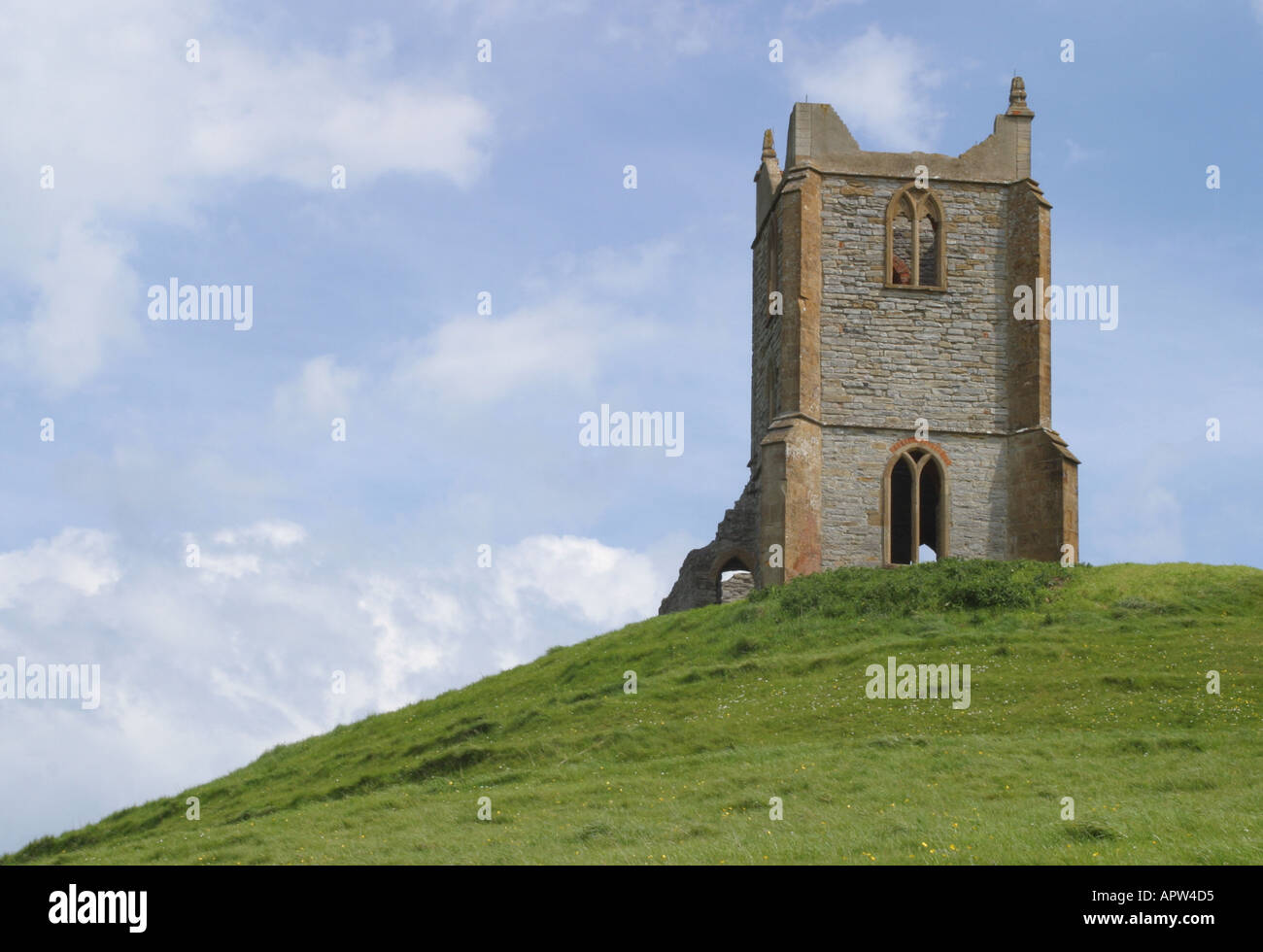 Burrowbridge Norman Church Tower on Burrow Mump Somerset Levels England ...