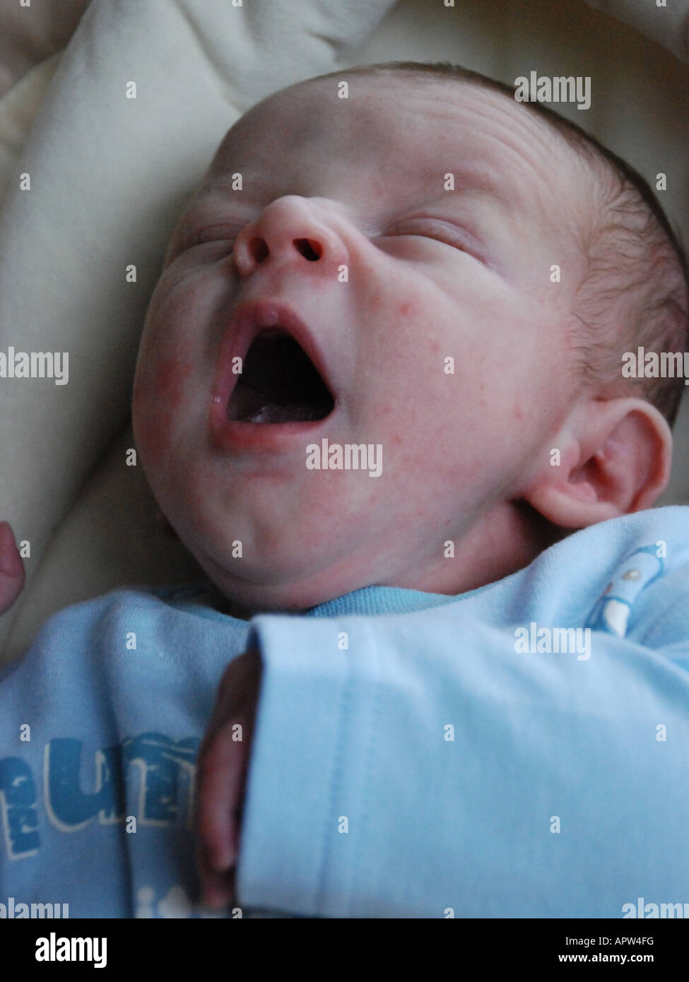 Newborn son enjoys a big yawn Stock Photo - Alamy