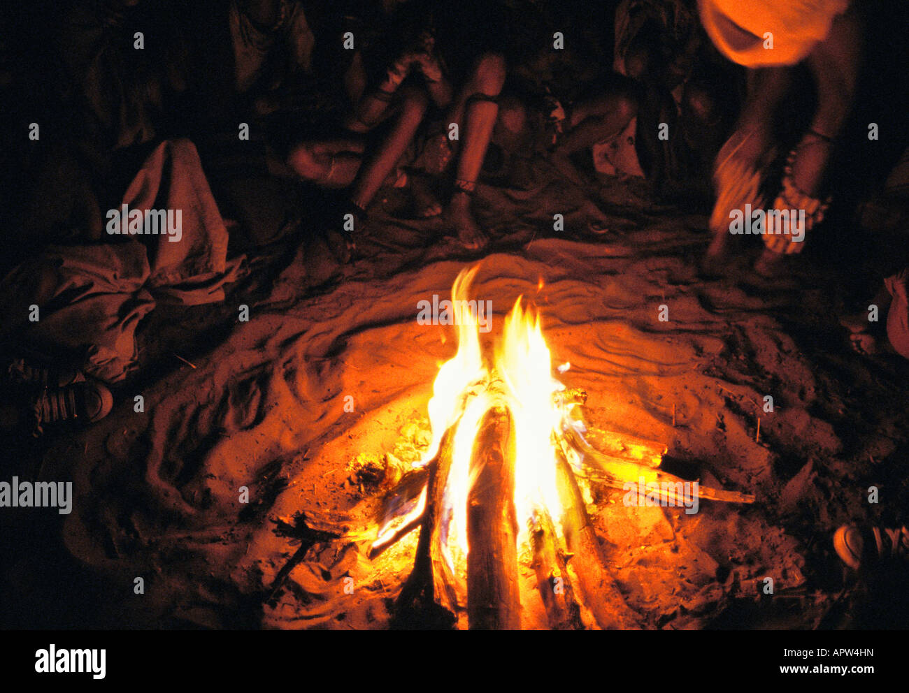 Bushman of Den ui village performing night fire dances Namibia Stock ...