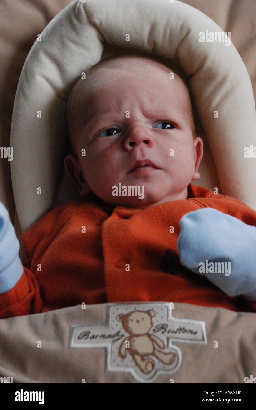 Newborn son showing his dads frown Stock Photo - Alamy
