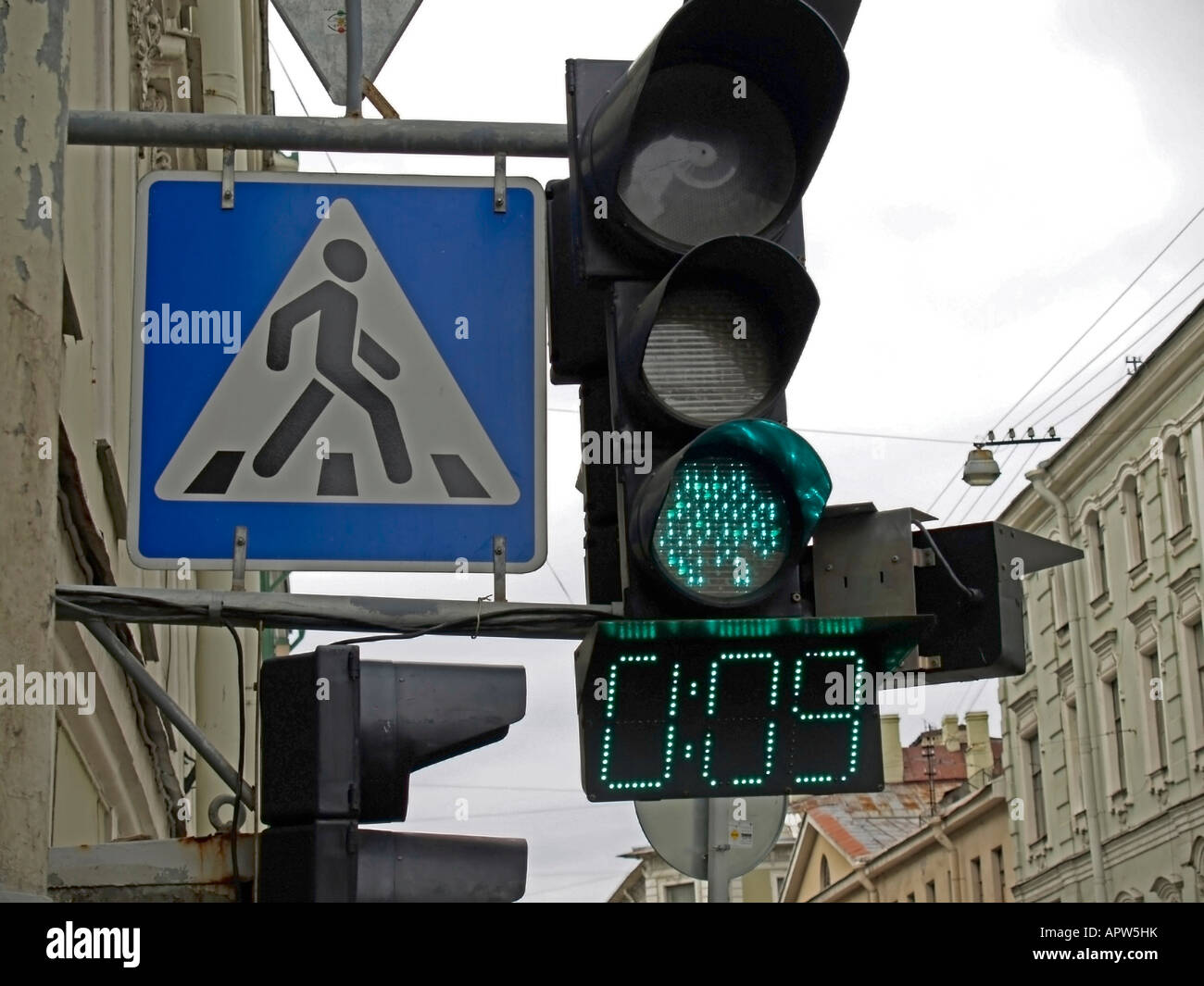 sign for crosswalk pedestrian crossing with traffic light with signal ...