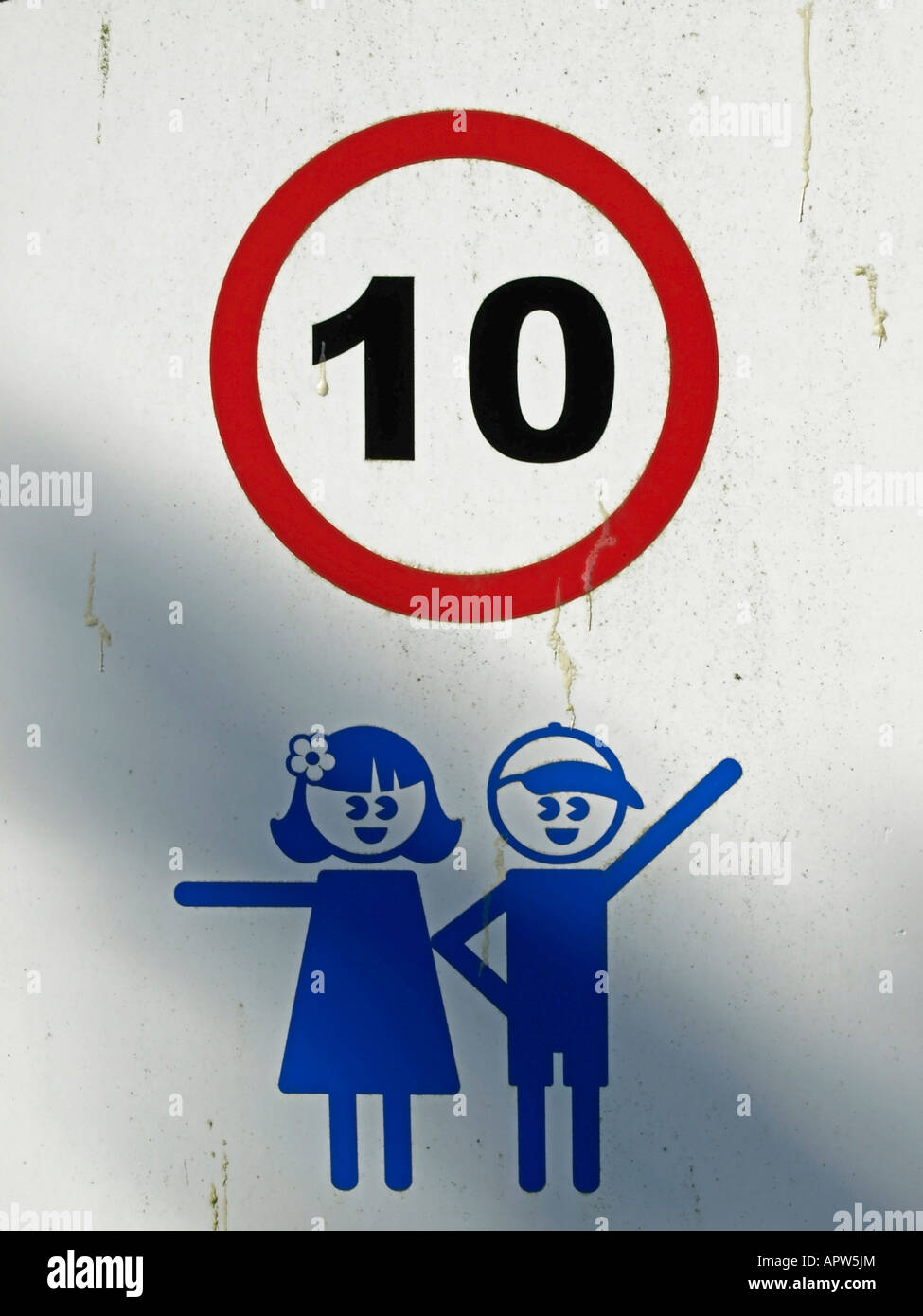 road sign for extreme speed limit because children are crossing Stock ...