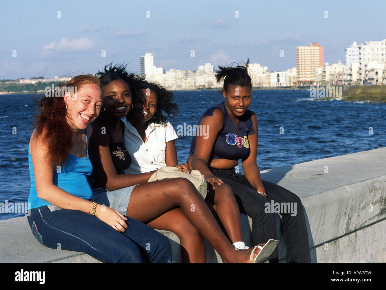 Havana Cuba Girls Cuban Girls Run In A Street In Havana, Cuba,