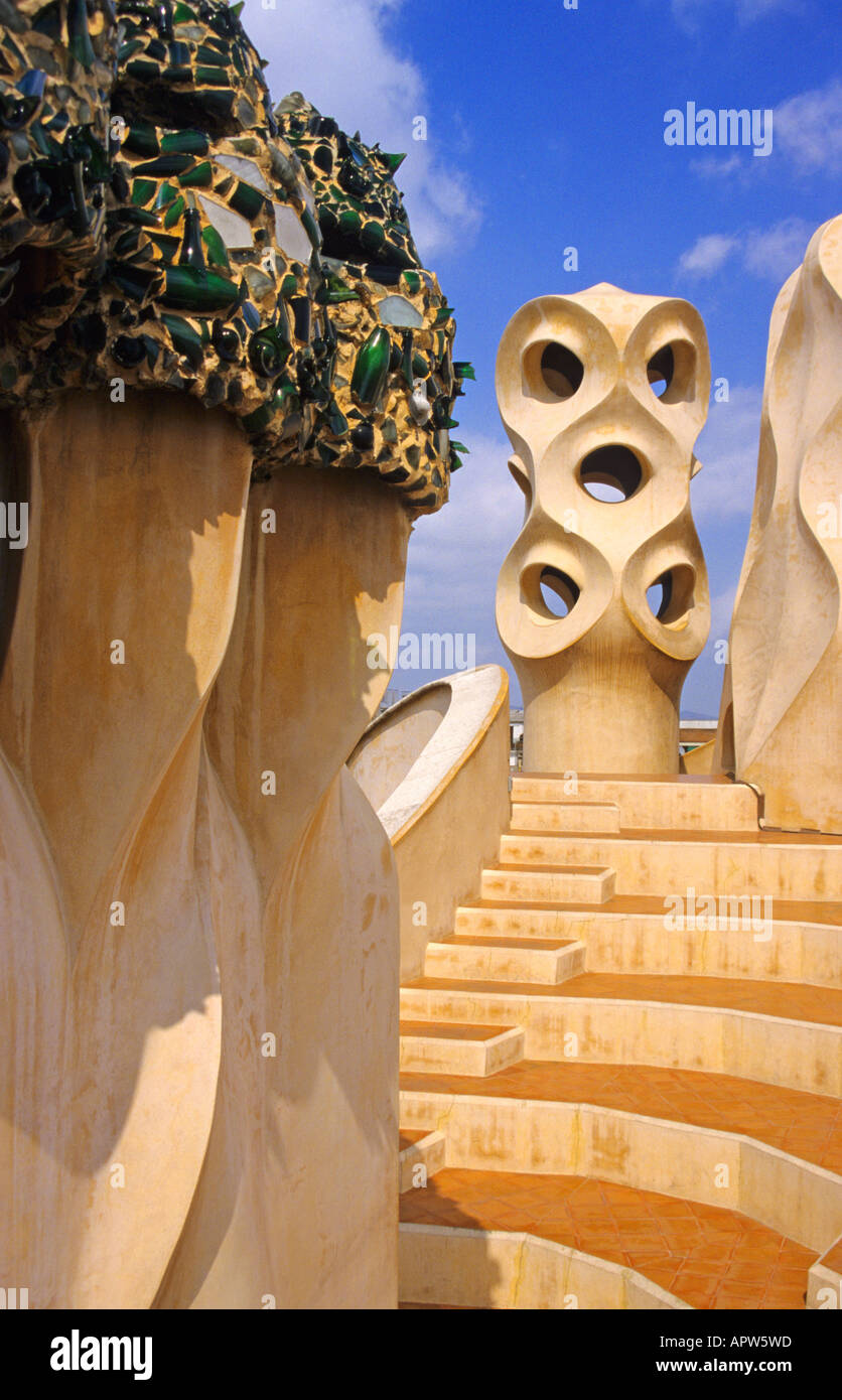 Chimneys on top of Casa Mila , Barcelona, Spain, Europe Stock Photo - Alamy