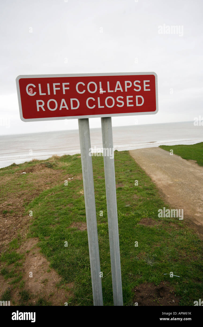Sign Warning of Cliff Road Closure due to Cliff Collapse at Atwick ...