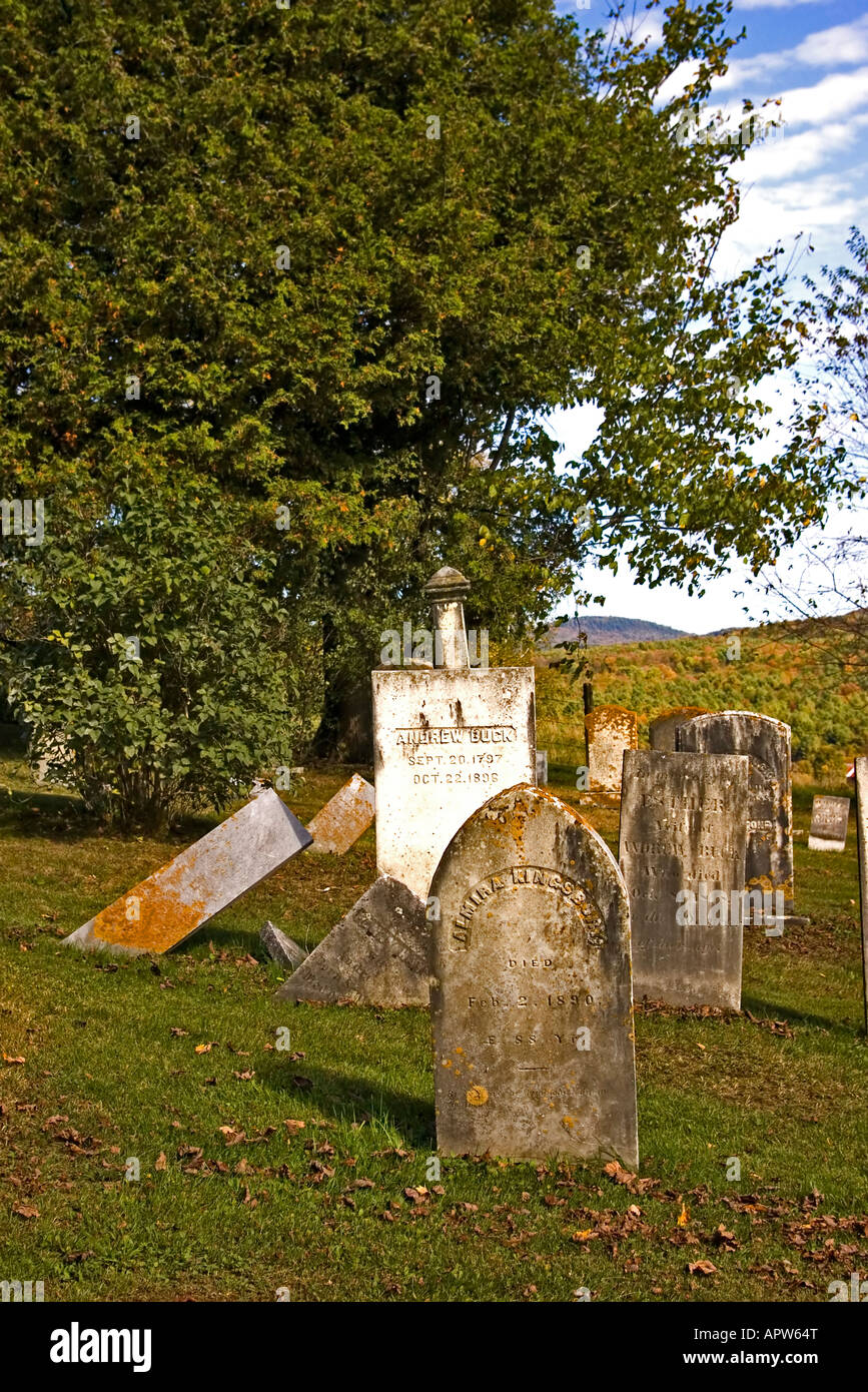 Old gravestones in New England hilltop cemetery Stock Photo - Alamy