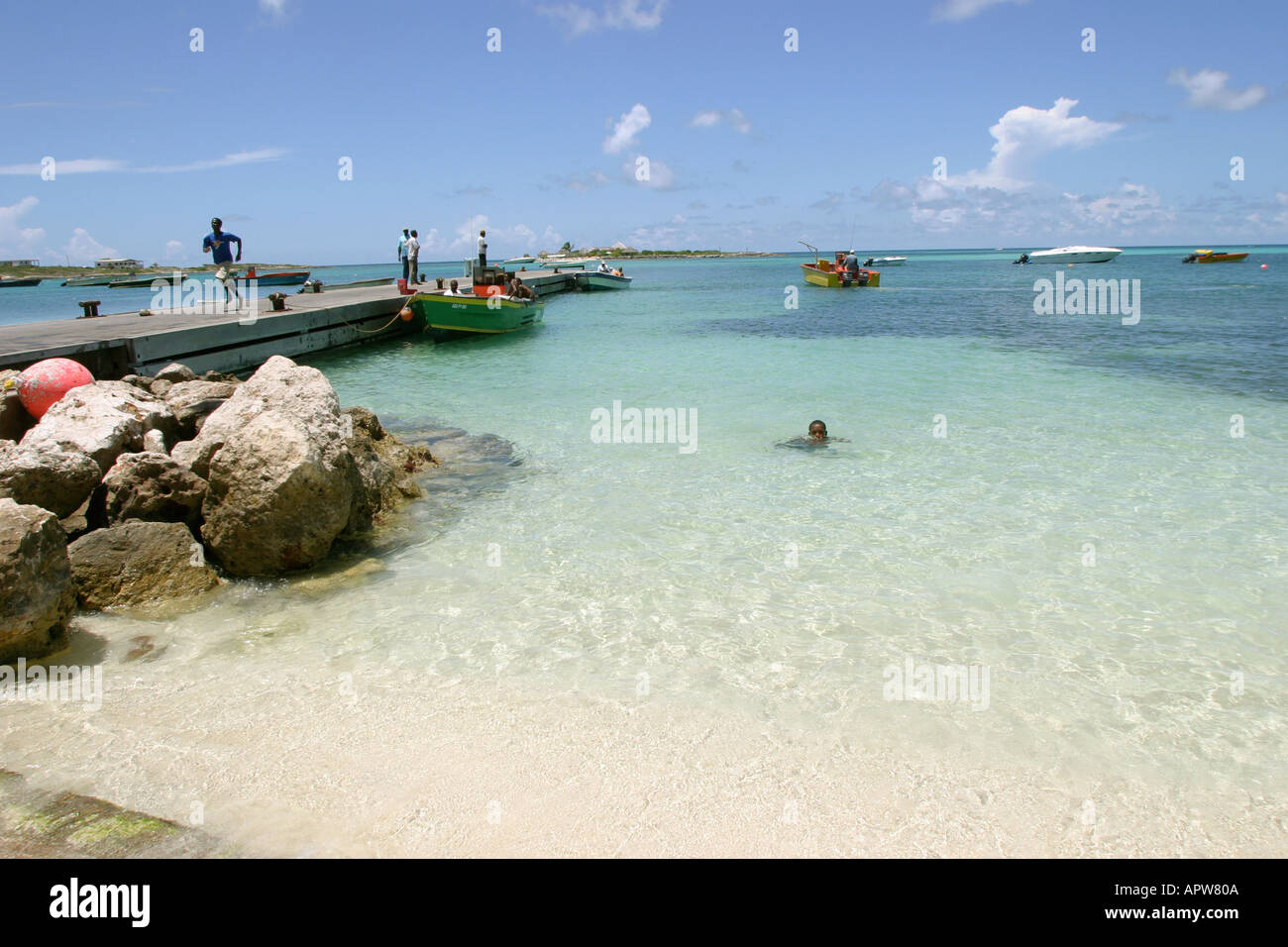 Boy swimming in Island Harbour in the caribbean sea off Anguilla Stock ...