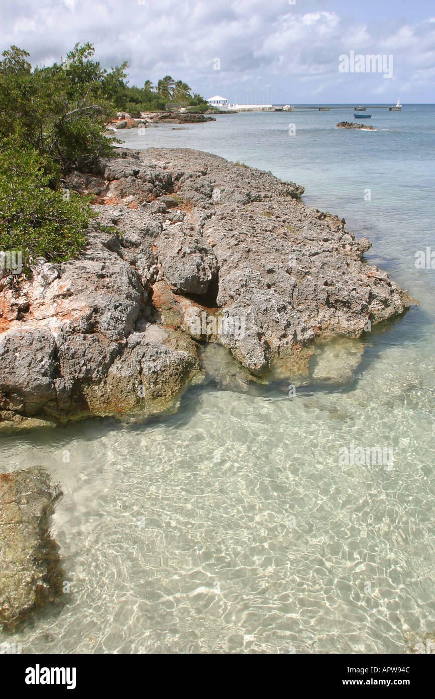 Rock beach on the shore of the Island of Anguilla in The Caribbean ...