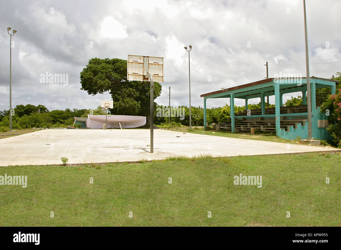 Basketball court on the Caribbean Island of Anguilla with a small ...
