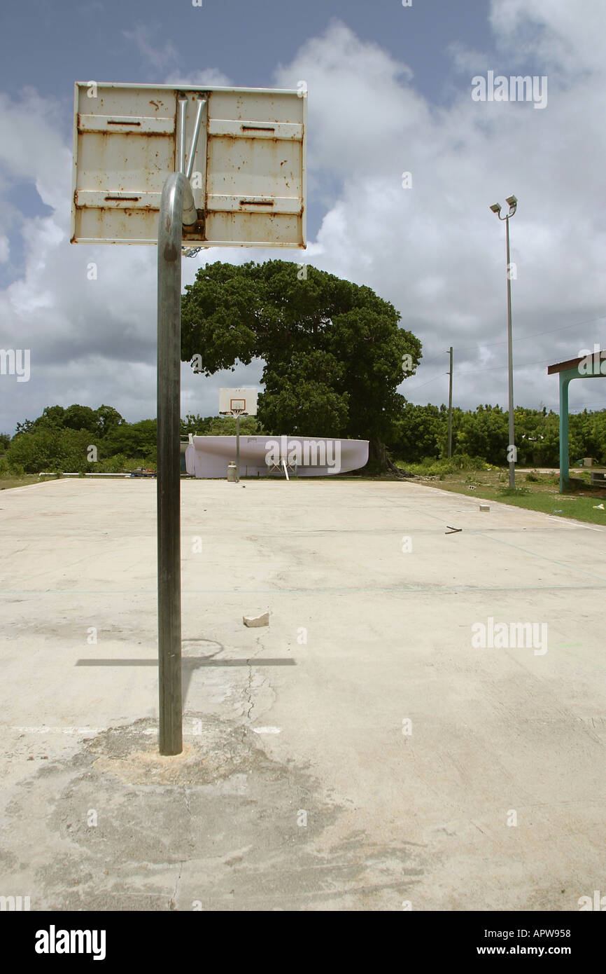 Basketball court on the Caribbean Island of Anguilla with a small ...