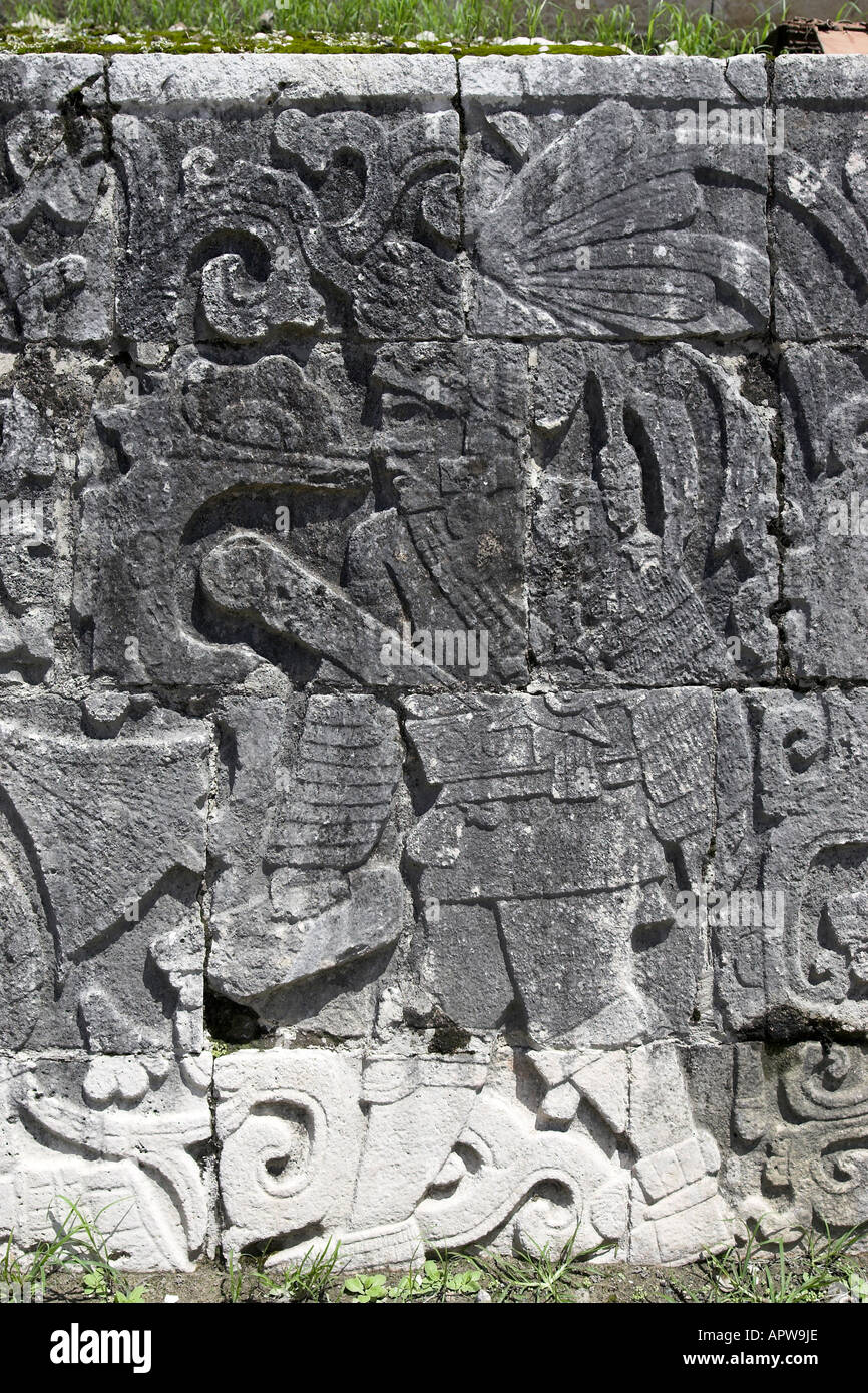 Sculpted warrior panel in the Great Ballcourt Chichen Itza Yucatan ...