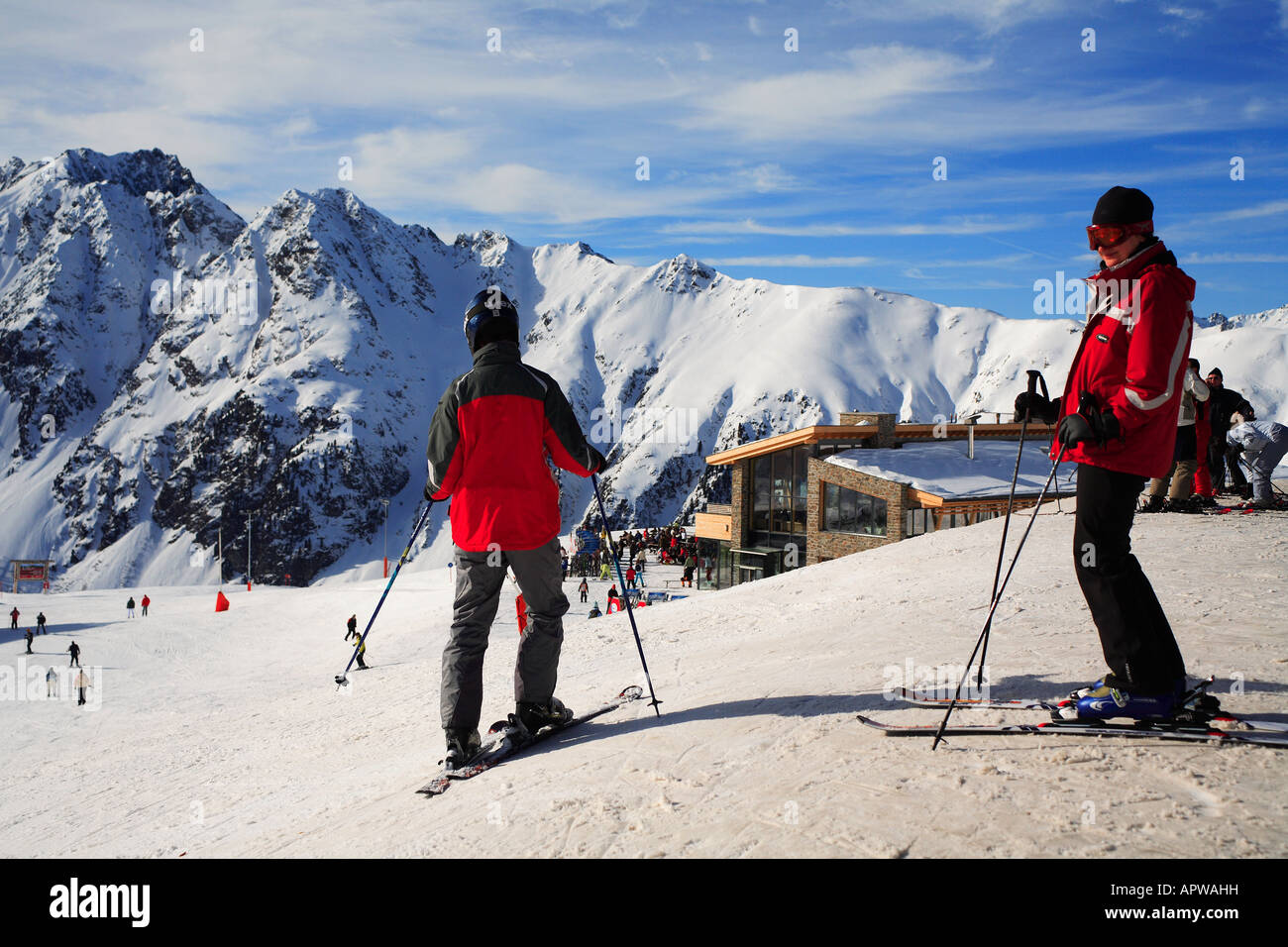 Skiers and slopes in Ischgl Samnaun Silvretta Arena Austria Europe ...