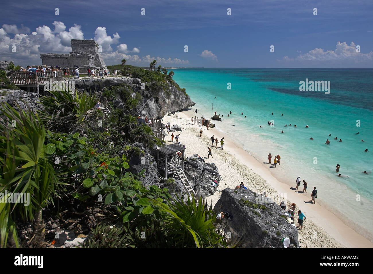 Tulum Mayan ruins above white sand tropical beach Mexico Stock Photo ...