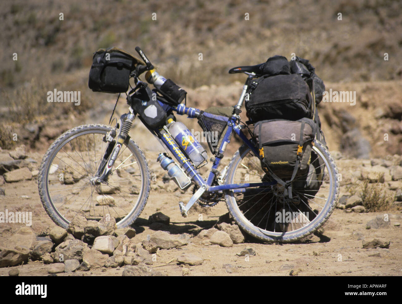 A heavily loaded bicycle used for an adventurous trip in the highlands ...