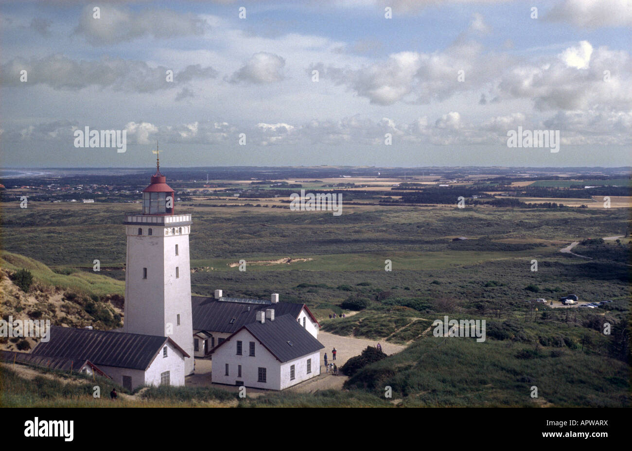 Lighthouse of Rubjerg Knude and surrounding landscape, Jutland, Denmark ...