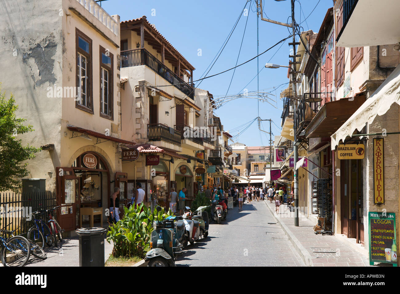 Shops and Restaurants in the Old Town, Rethimnon, North Coast, Crete ...