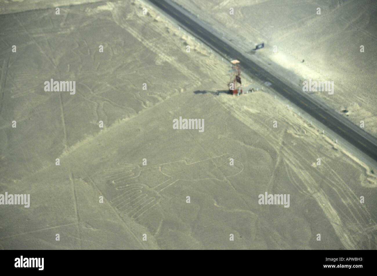 Aerial view of the mirador (observation tower) near the figures of the ...