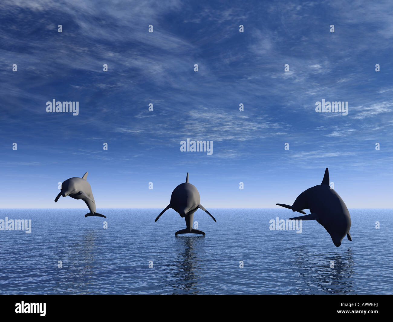 Three dolphins floating at ocean view in front Stock Photo - Alamy