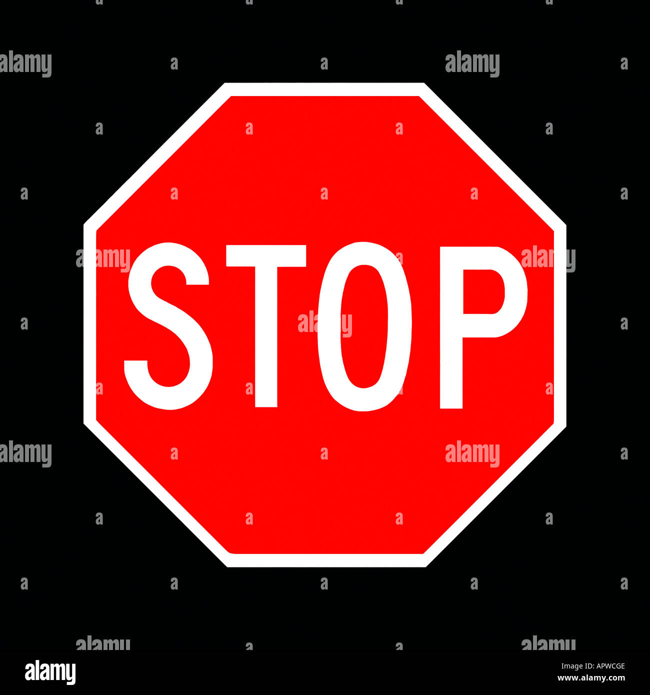 Stop Sign red with white border black background Stock Photo - Alamy