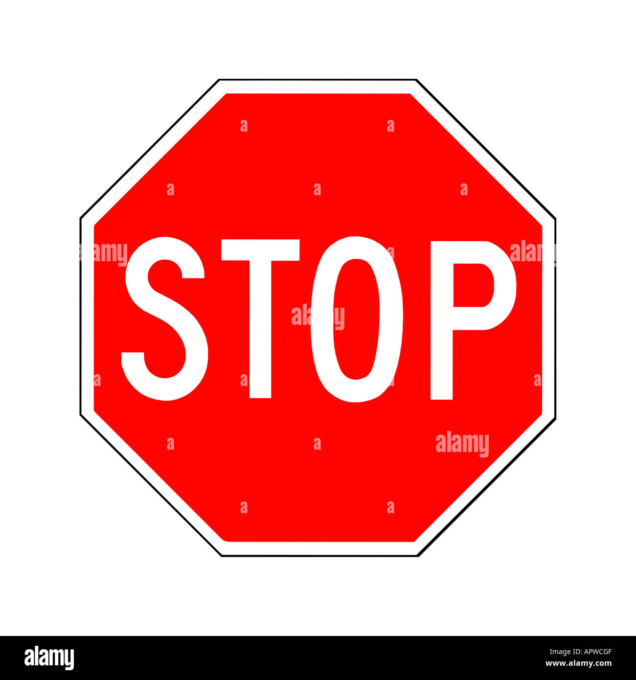 Stop Sign red with black and white border white background Stock Photo ...