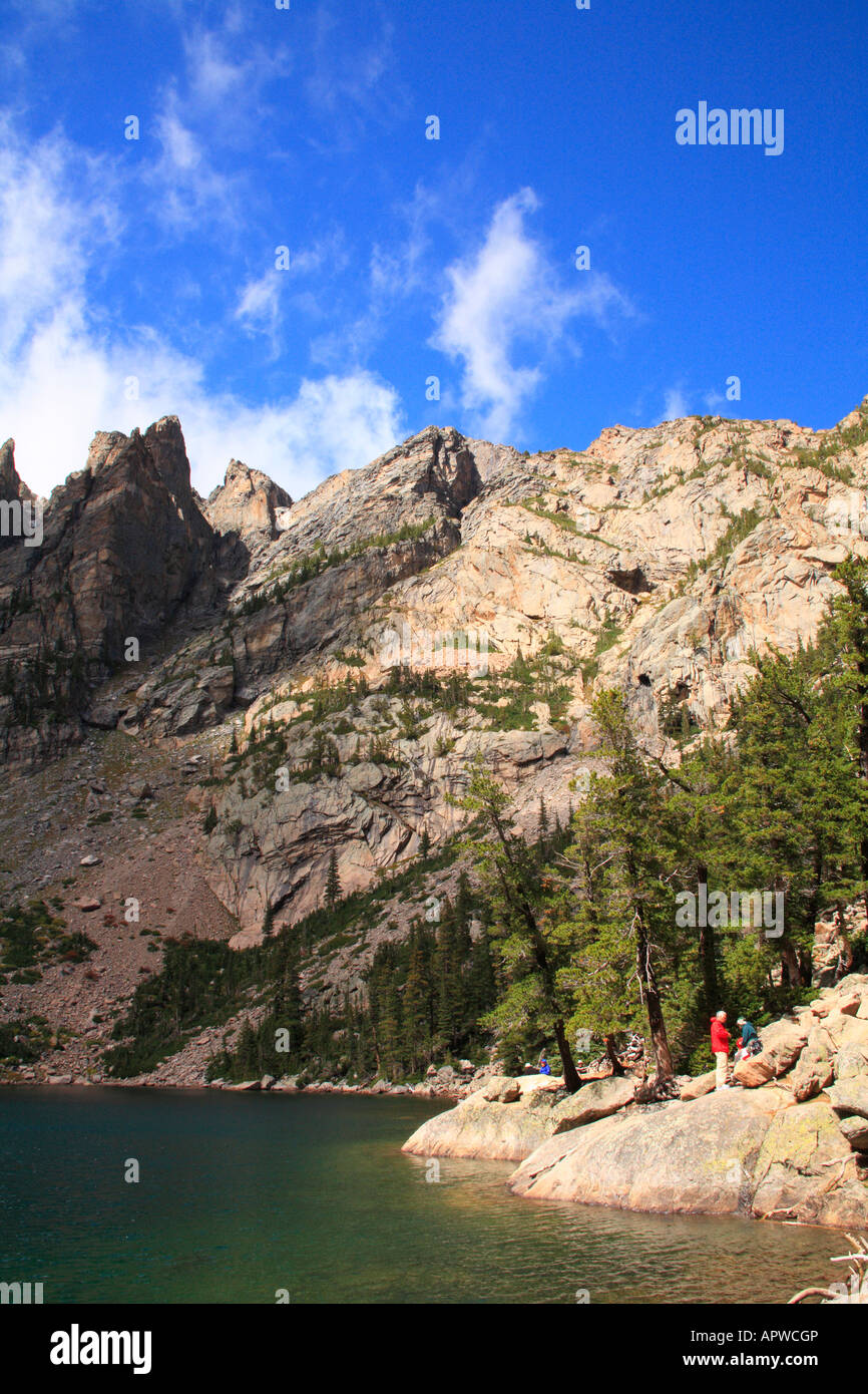 Hikers at Emerald Lake, Rocky Mountain National Park, Estes Park ...