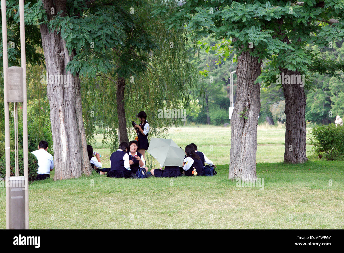 Group of school students in Nakajima Park Sapporo Japan Stock Photo - Alamy