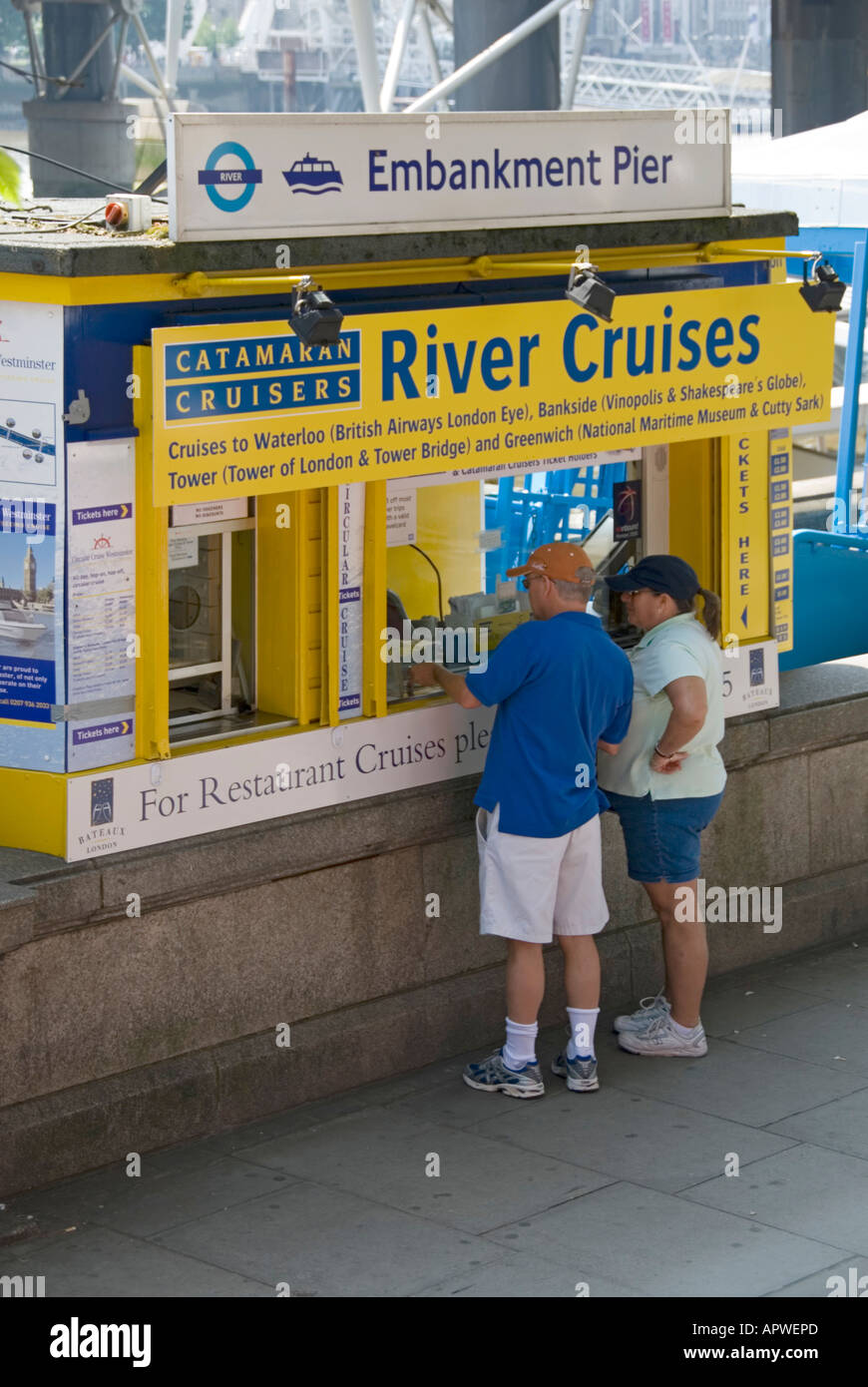 Ticket booth for river cruises located beside the Thames with two ...