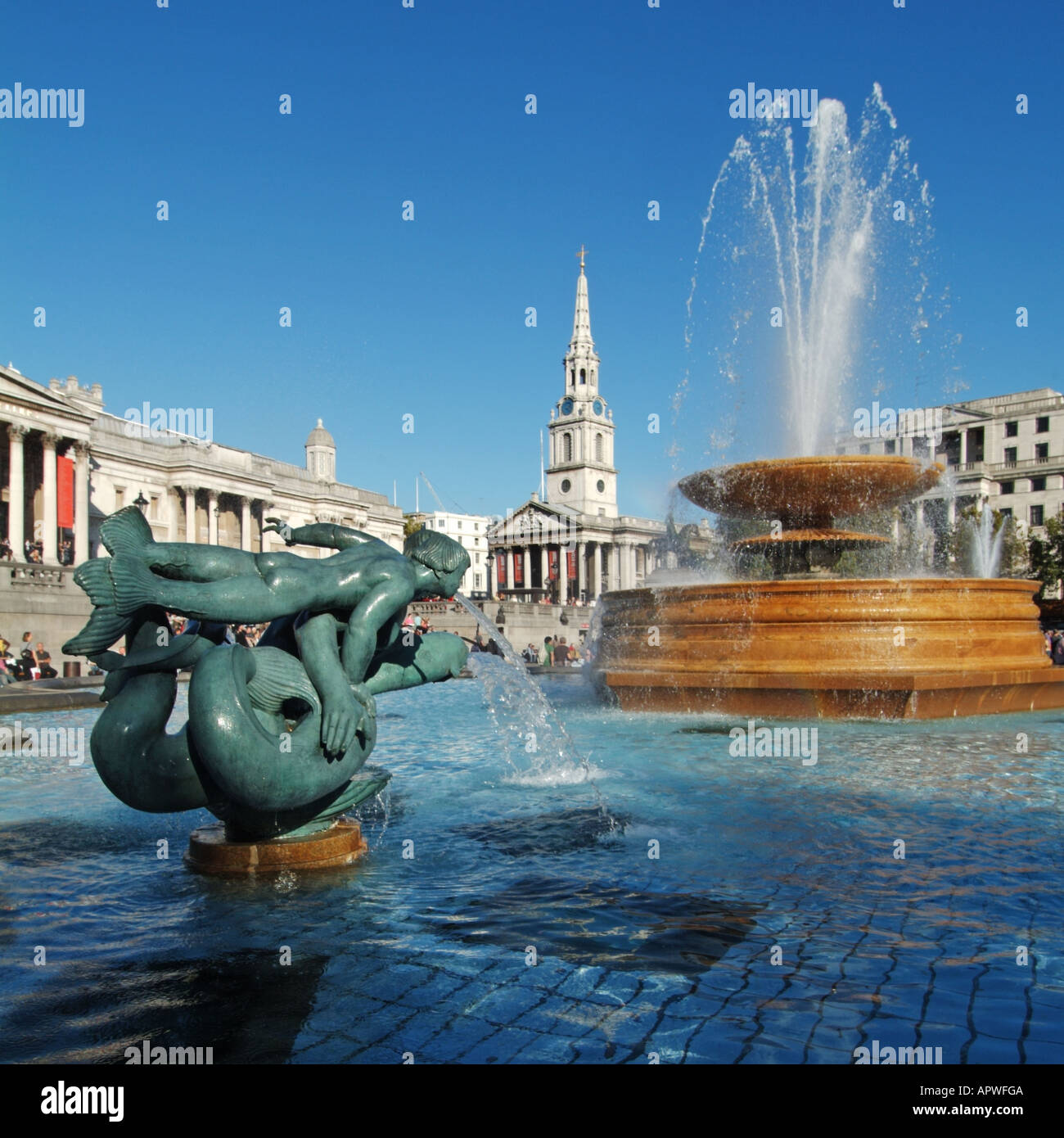Sculpture in iconic famous Trafalgar Square fountain water at the ...
