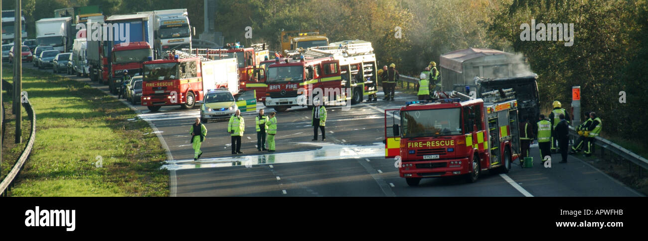 M25 motorway emergency services attending lorry fire with traffic ...