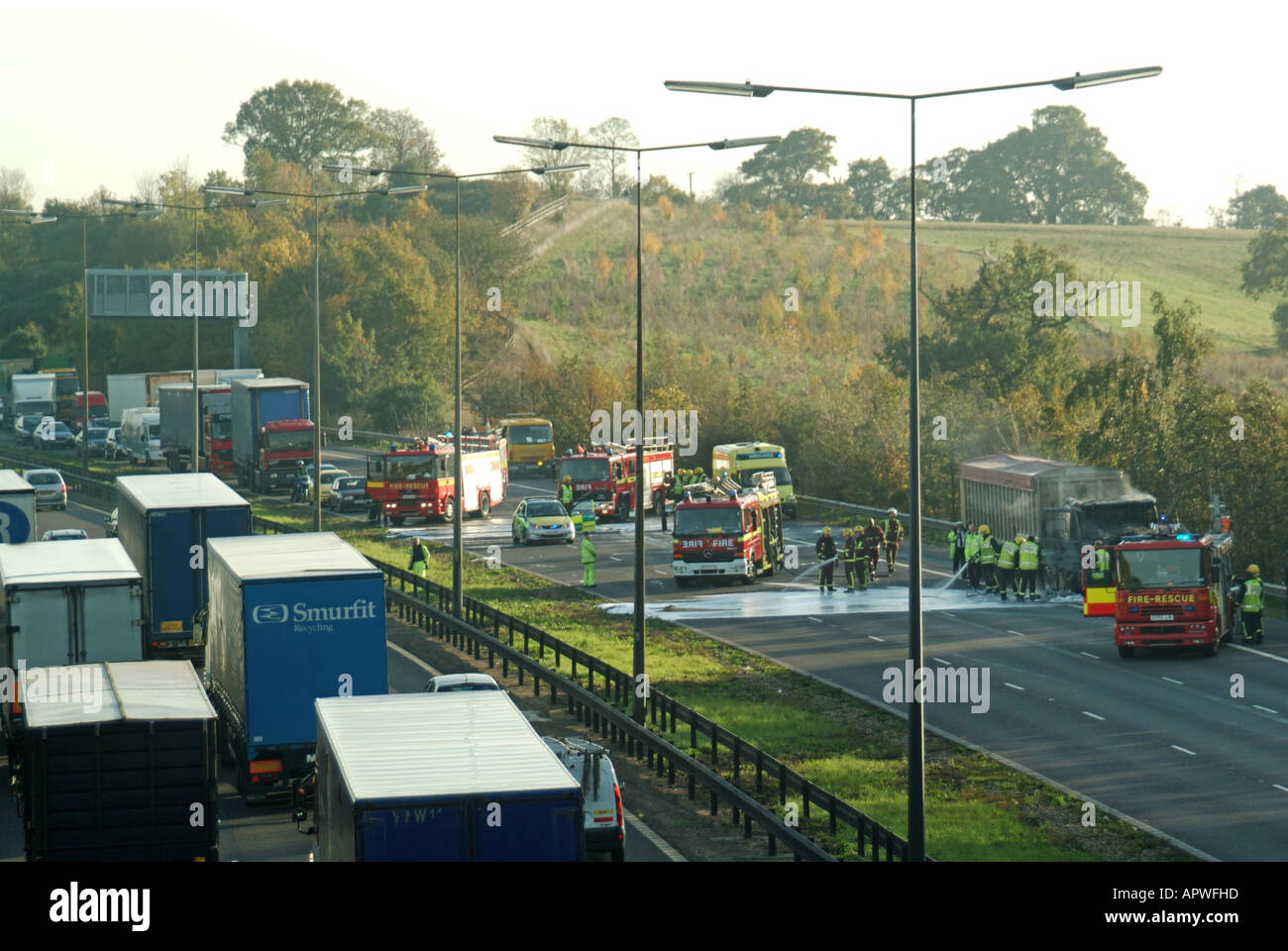 View from above fire brigade ambulance & police emergency services ...