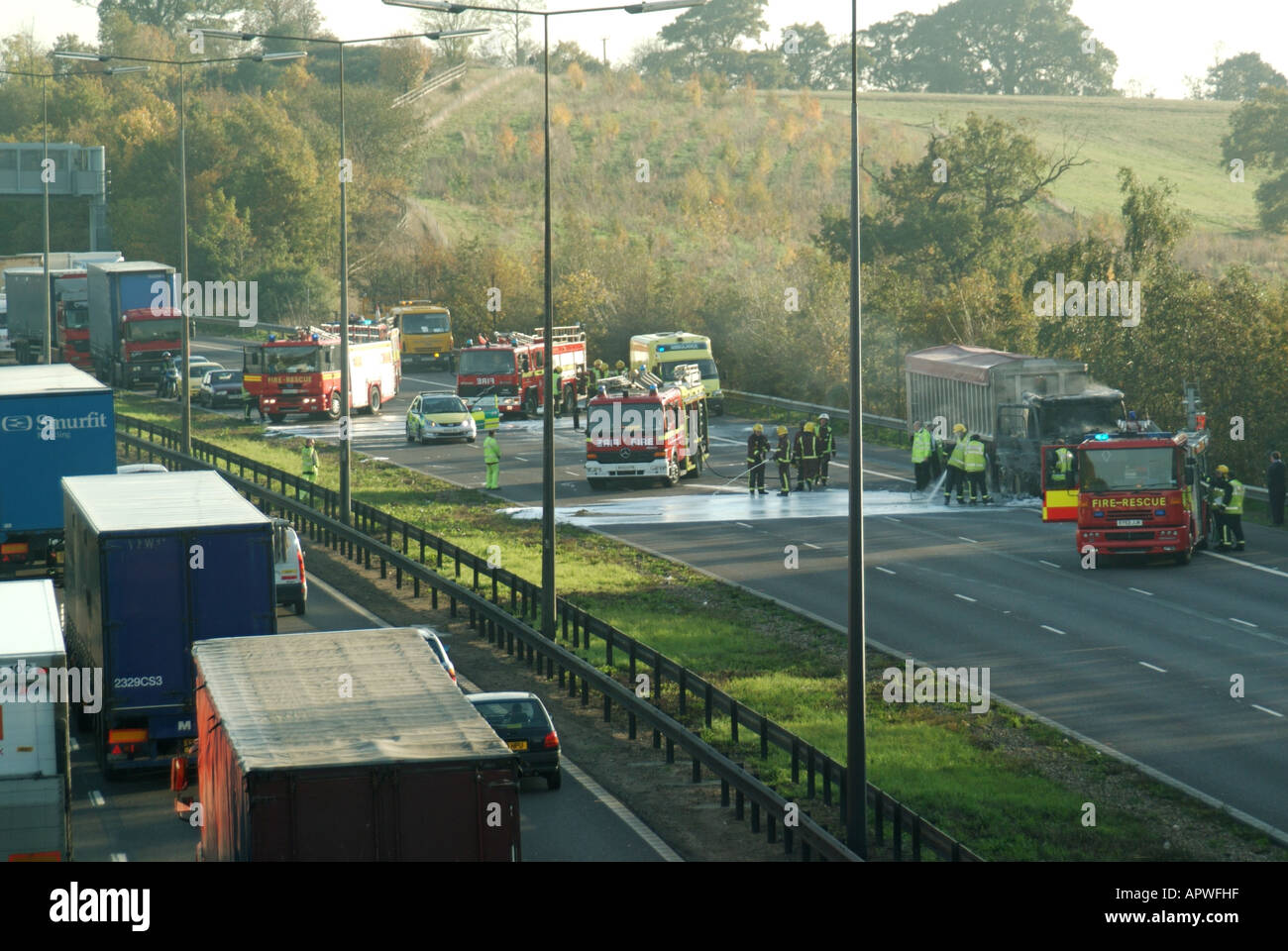 View from above fire brigade ambulance & police emergency services ...