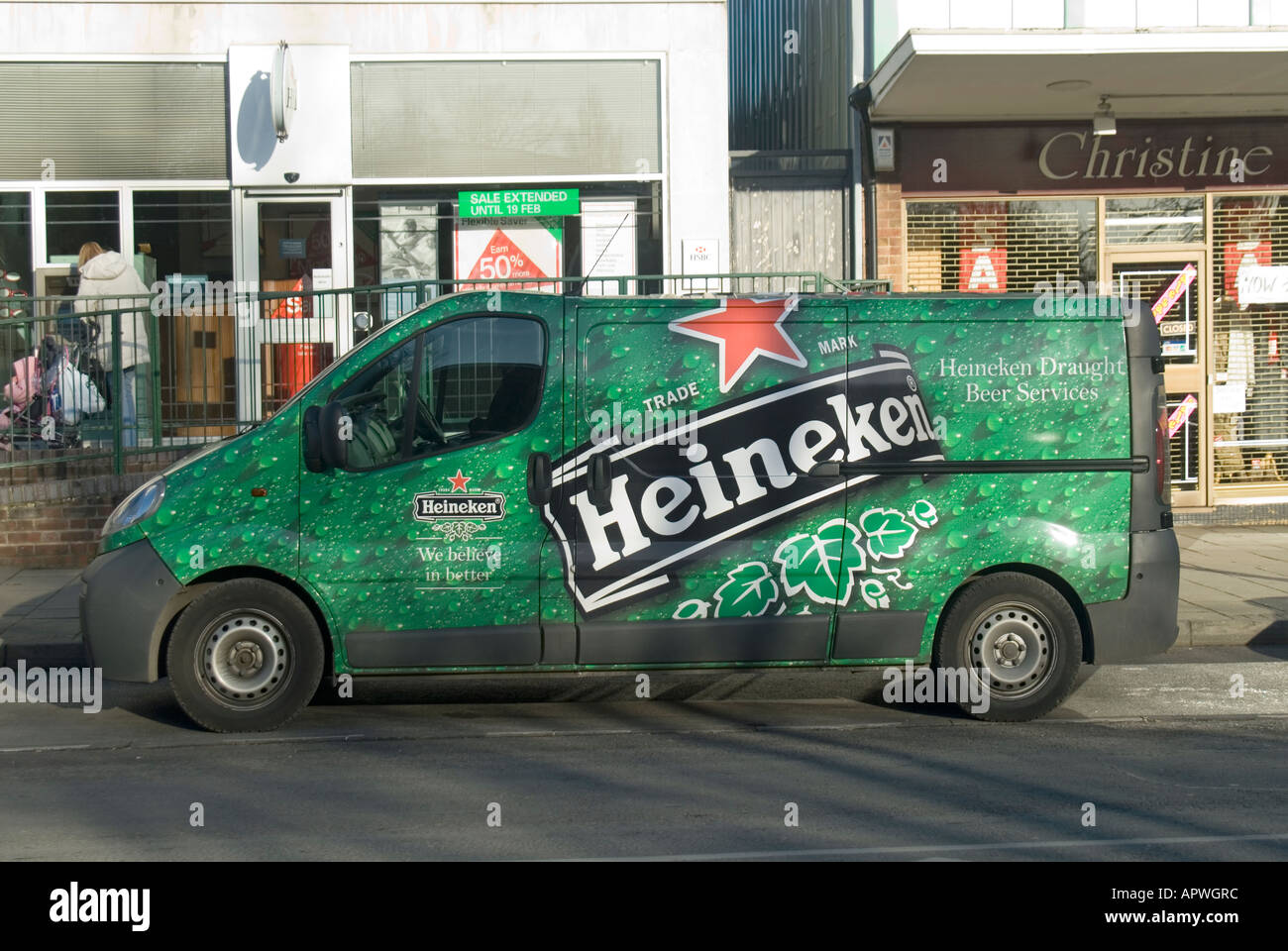 Side view of parked Heineken Draught Beer Services van vehicle with ...