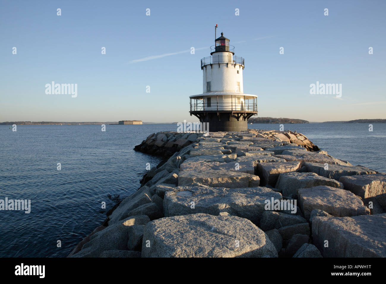 Spring Point Ledge Light at Fort Preble during the winter months ...