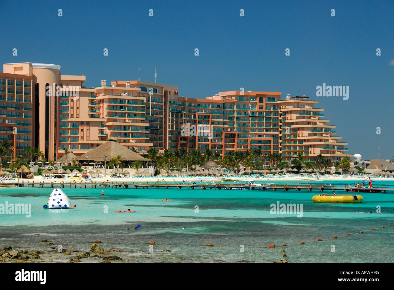 Busy beach in Cancun hotel and resort area, Quintana Roo State, Mexico ...