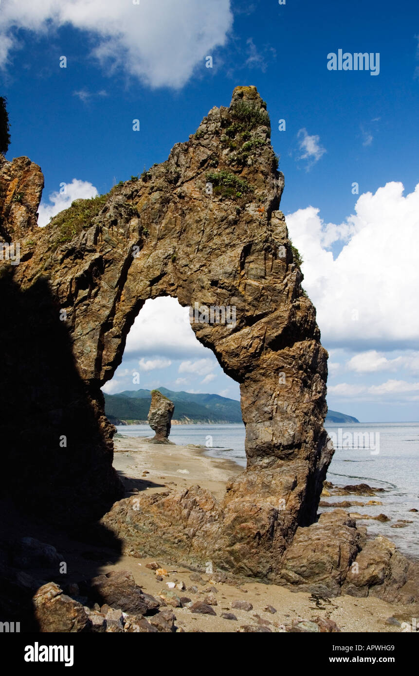 Coastal rock formations at Cape Velikan on Sakhalin Island Russia Stock ...