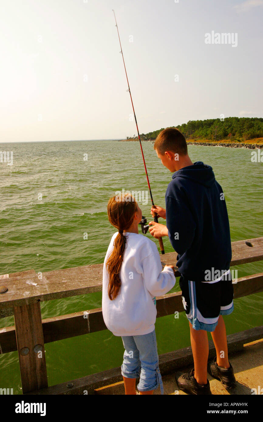 Fishing, Point Lookout State Park, Scotland, Maryland, USA Stock Photo ...