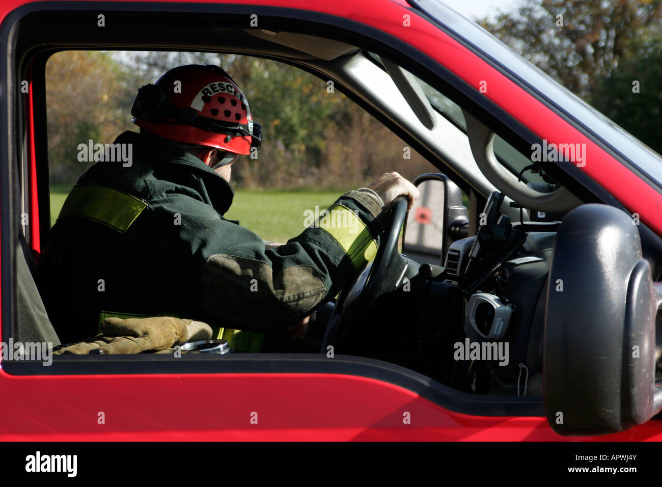 A first responders vehicle on the scene of a rescue driving Stock Photo ...